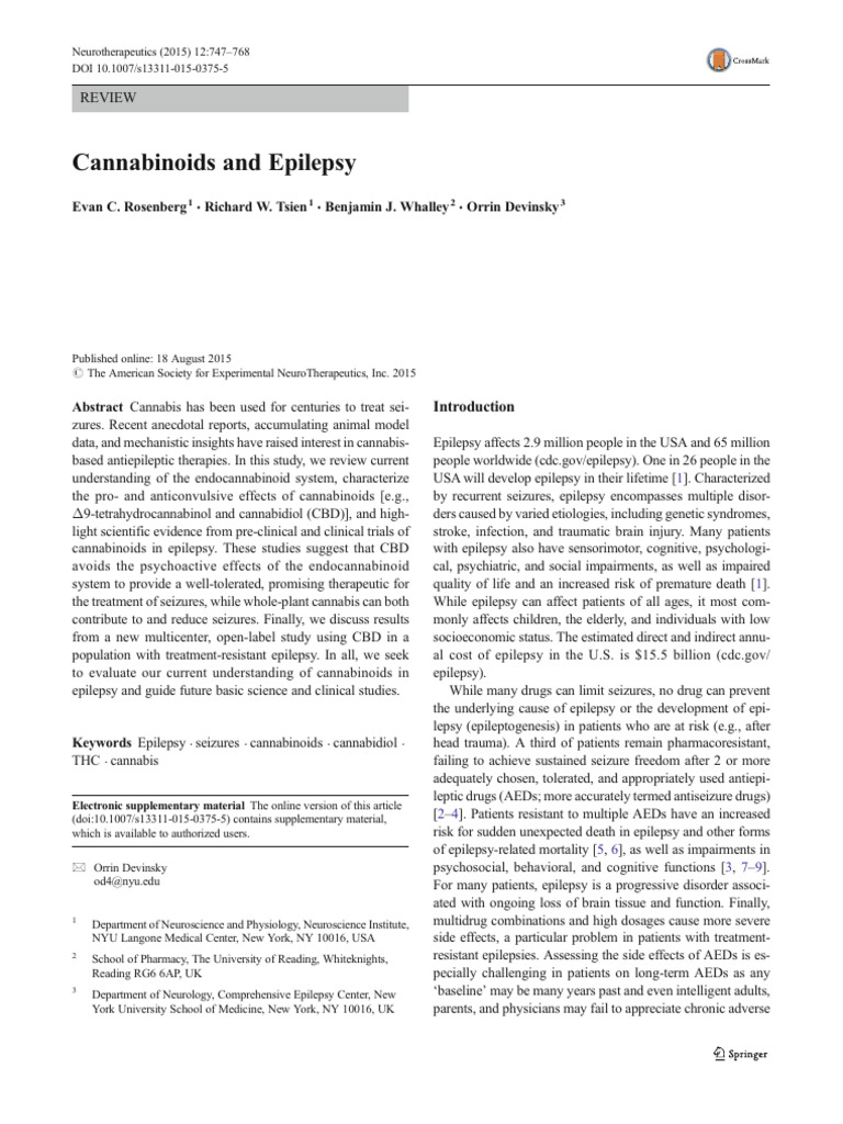 Cannabinoids and Epilepsy | PDF | Epilepsy | Tetrahydrocannabinol