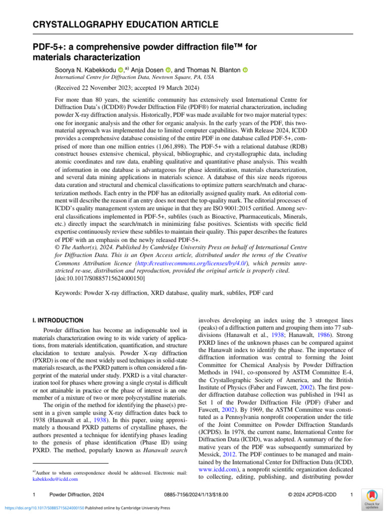 Pdf 5 A Comprehensive Powder Diffraction File For Pdf X Ray