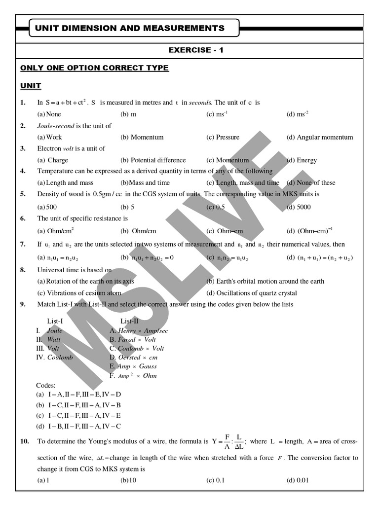 MS Module - Unit Dimension and Measurement Module | PDF | Mass | Velocity