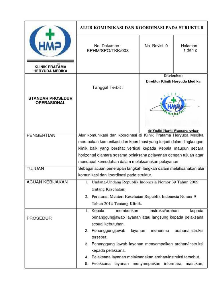 Sop Alur Komunikasi Dan Koordinasi Pada Struktur | PDF