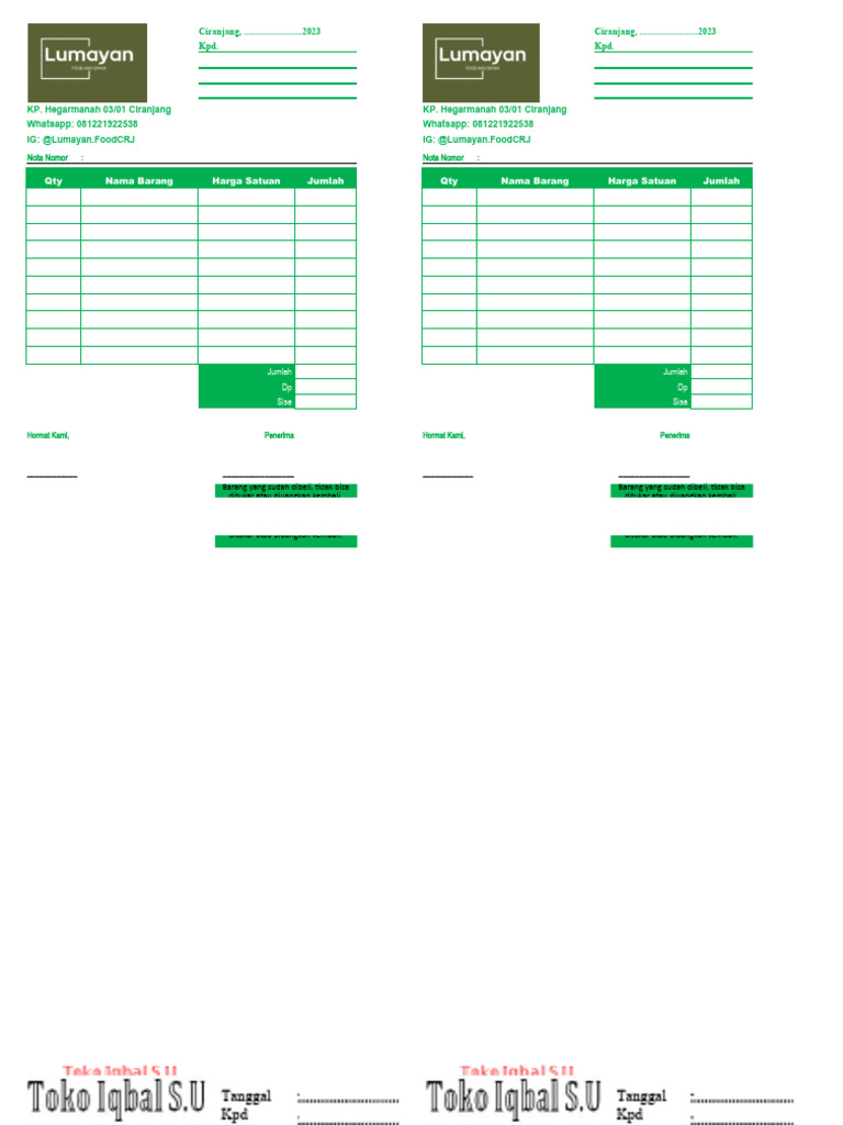 Nota dan Bukti Pembayaran | PDF
