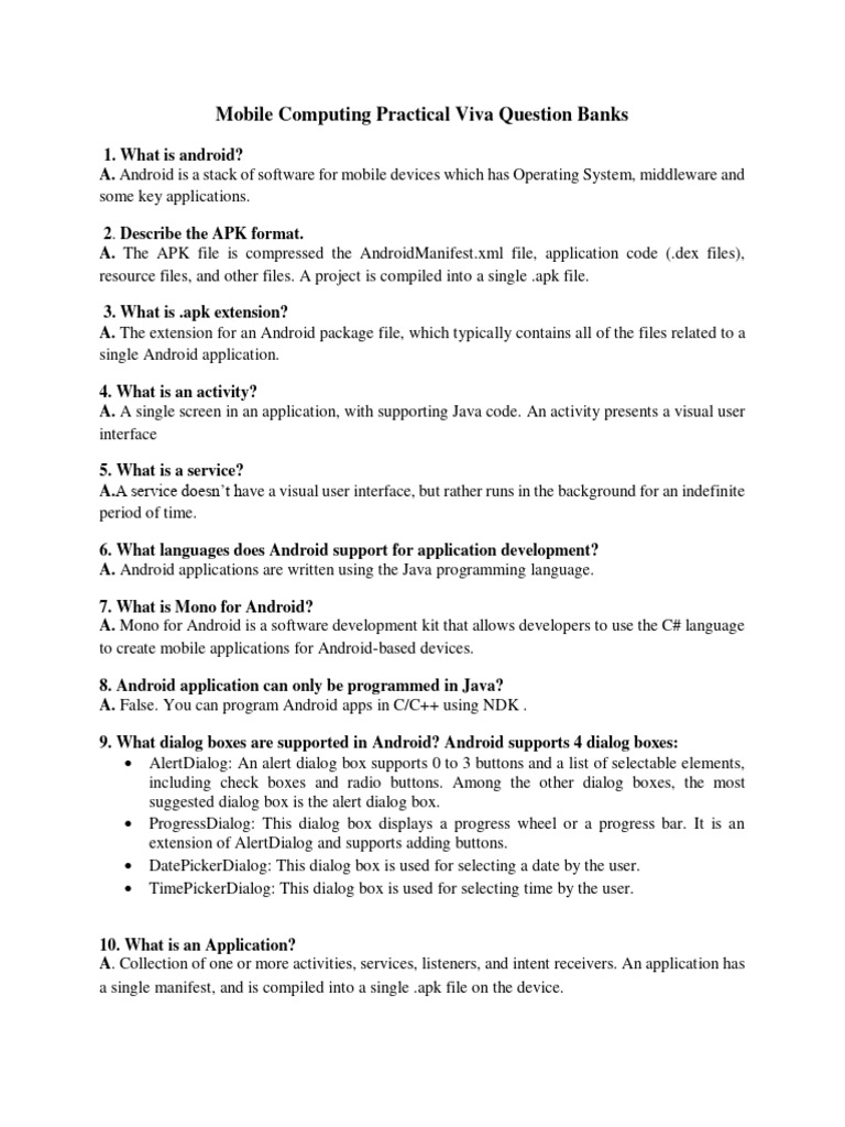 Android Practical Viva Ques - Ans | PDF | Android (Operating System) | Application Software