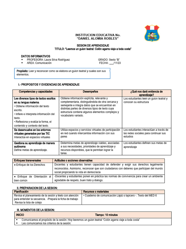 Sesion de Aprendizaje de Comunicacion Nov. 111 | PDF | Aprendizaje ...