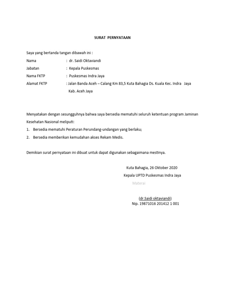 Pernyataan Kepatuhan JKN dr. Saidi | PDF