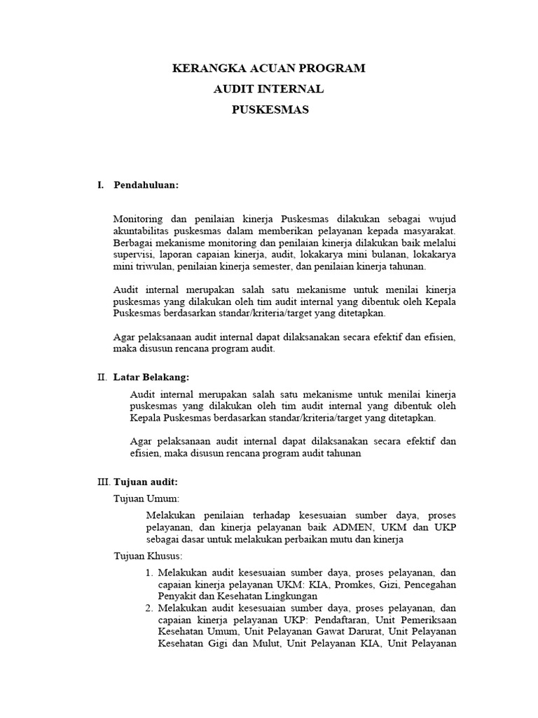 Rencana Audit Internal Puskesmas 2023 | PDF | Bisnis
