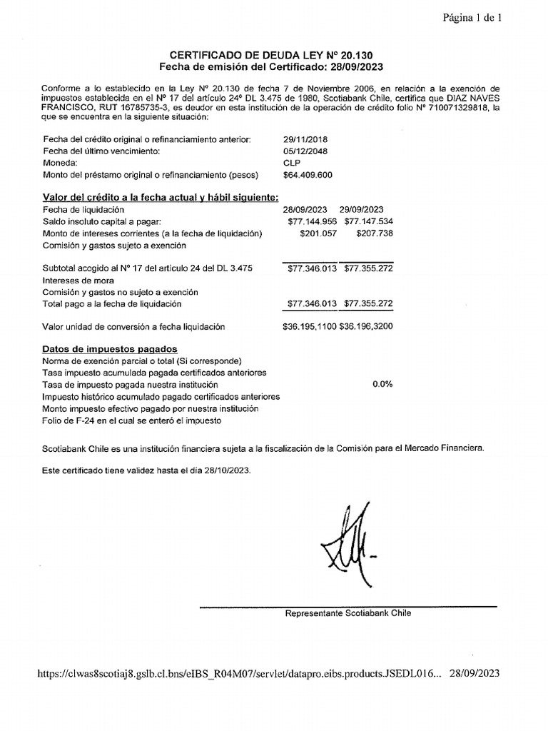 Certificado Ley 20130 | PDF