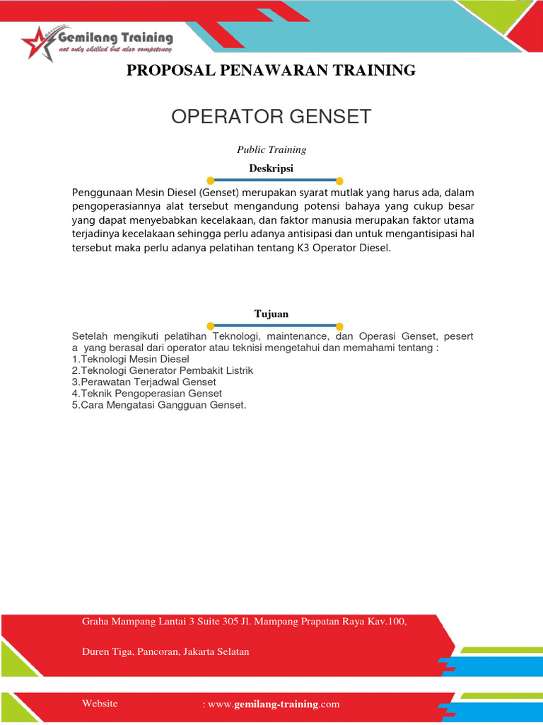 Proposal Penawaran Training Operator Genset | PDF