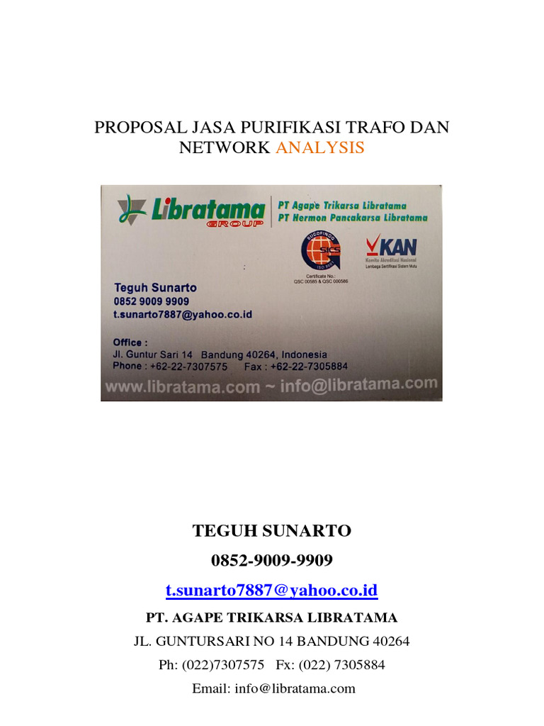 Proposal Purifikasi Trafo PT Agape Trikarsa Libratama Bandung | PDF