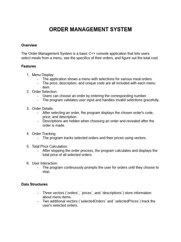 Order Management System | PDF | Menu (Computing) | Menu