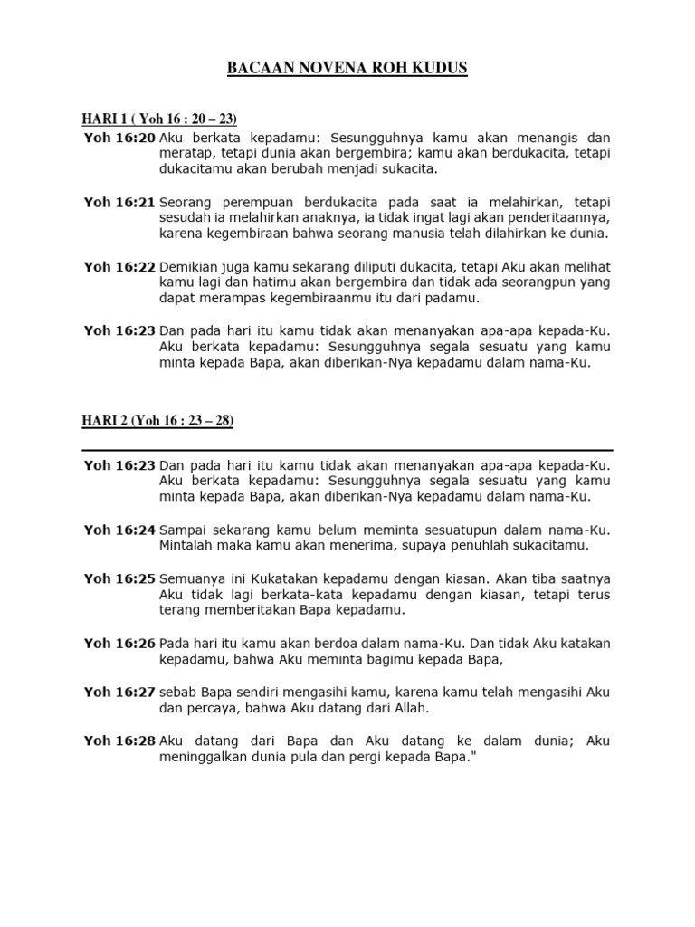 Doa Novena Roh Kudus: Panduan Harian | PDF