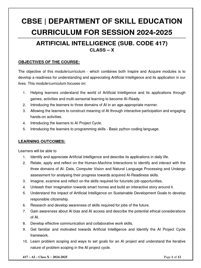 Cbse - Department of Skill Education Curriculum For Session 2024-2025 ...