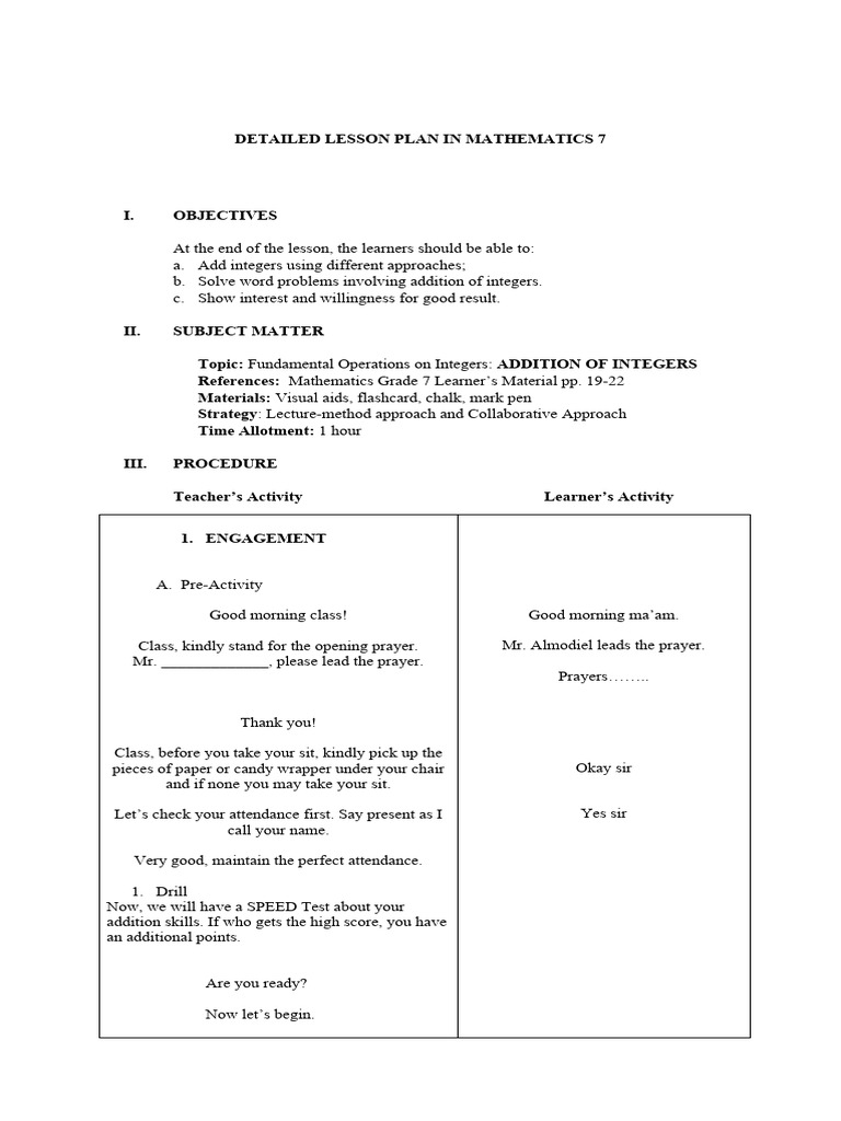 Lesson Plan Dejumo | PDF | Numbers | Integer