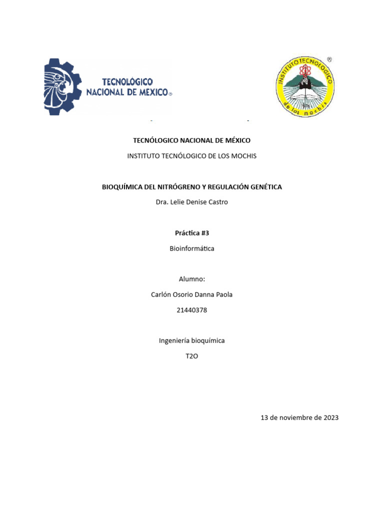 PRACTICA 3 BQ BIOINFORMATICA | PDF | Bioinformática | Centro Nacional de Información Biotecnológica