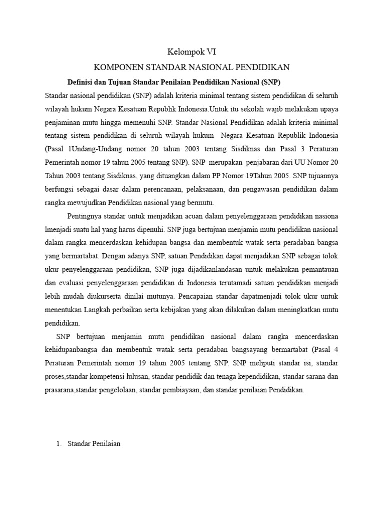 Komponen Standar Nasional Pendidikan | PDF