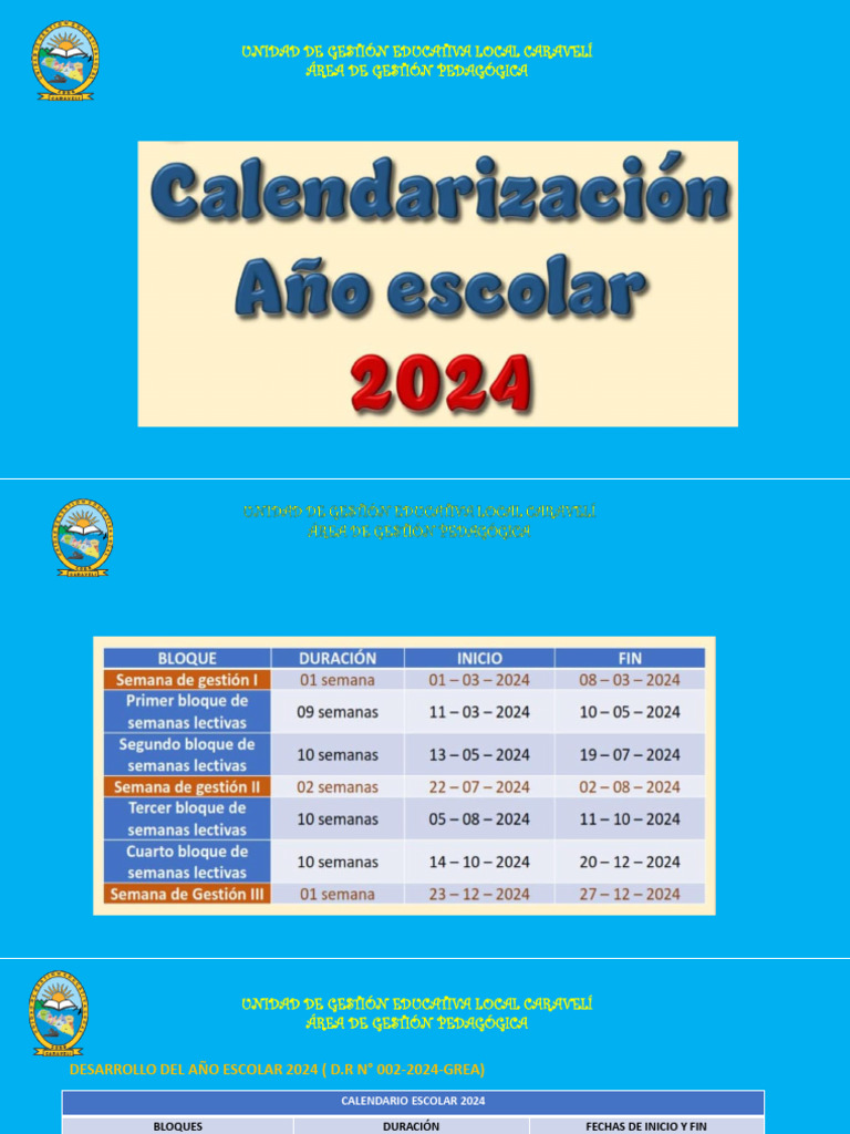 UGEL CALENDARIZACIÓN propuesta 2024 | PDF | Instituciones educacionales | Tradiciones
