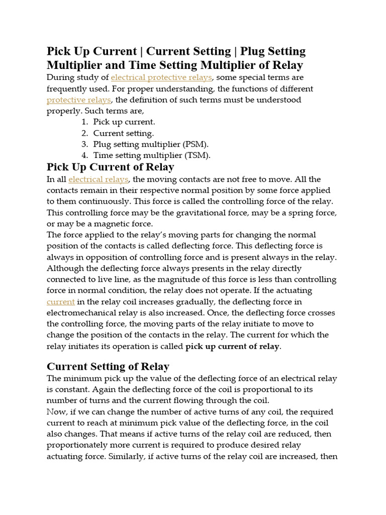 Pick Up Current | PDF | Relay | Force