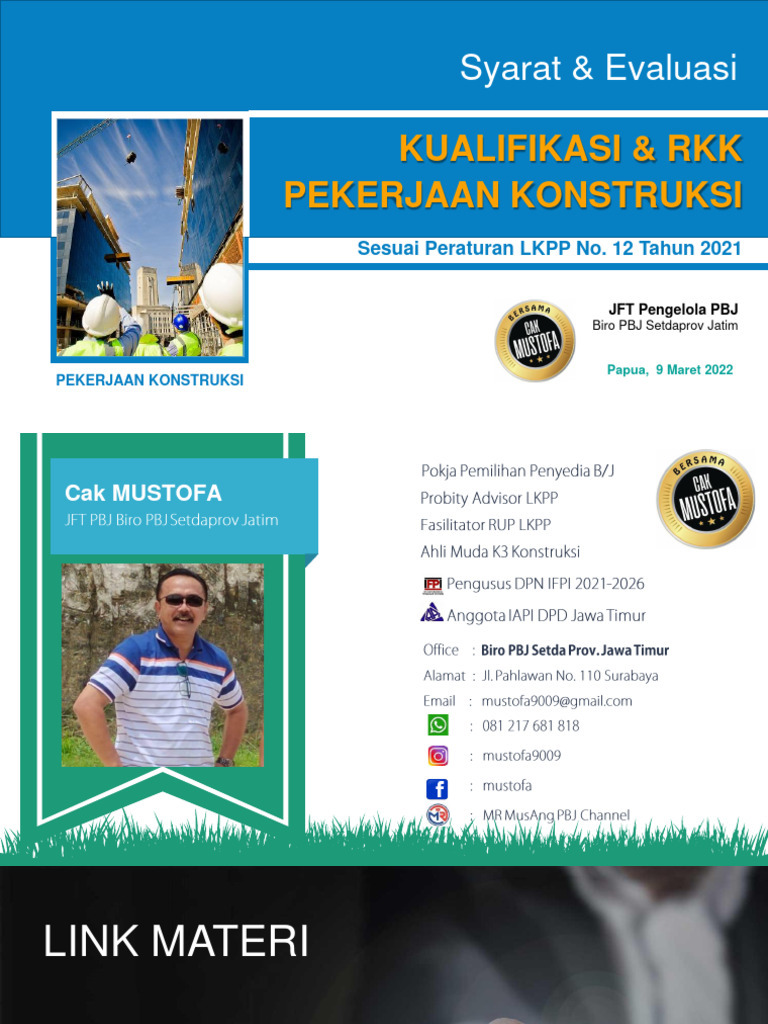 Materi - SYARAT - EVALUASI - Kualifikasi - RKK Pek. Konstruksi - Mustofa. | PDF