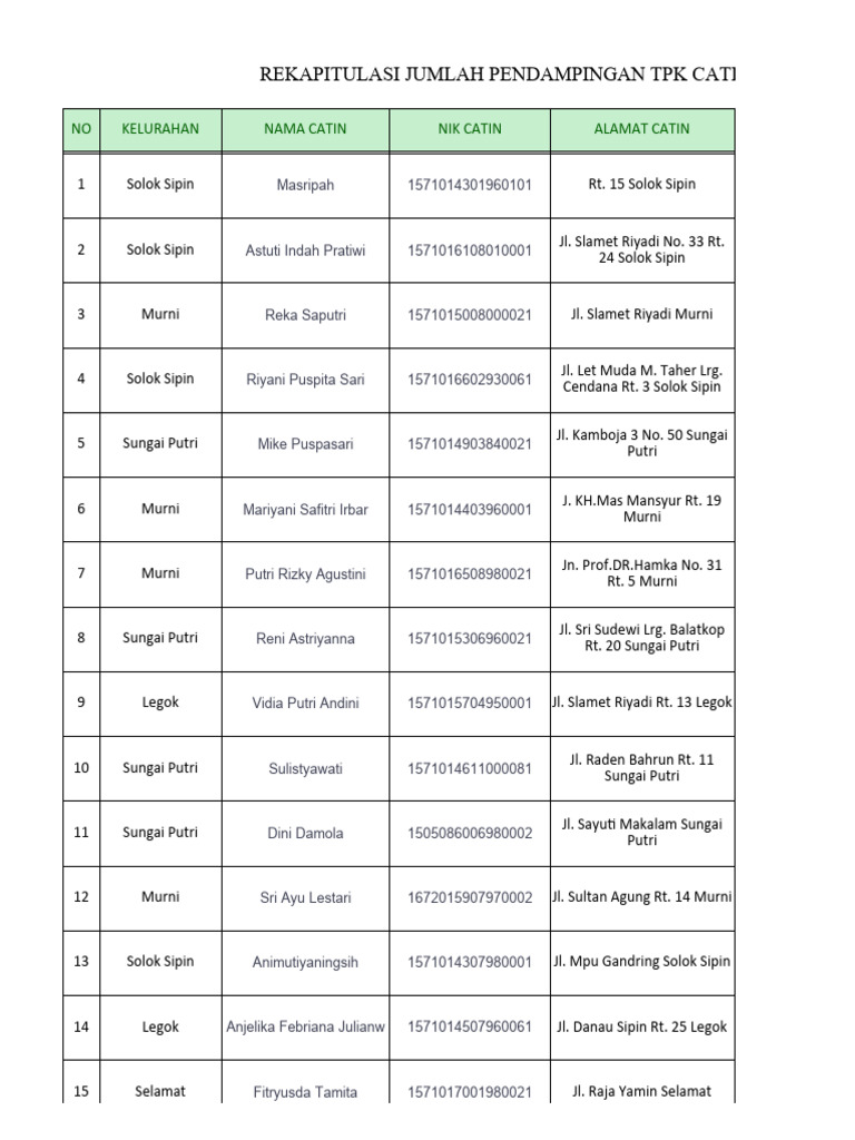 Rekap Jumlah Pendampingan Catin | PDF