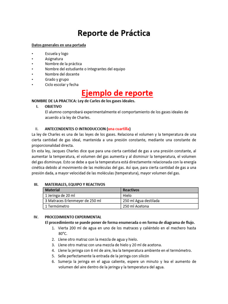 EJEMPLO de Reporte de Practica - Datos Generales 2024 | PDF | Gases | Temperatura
