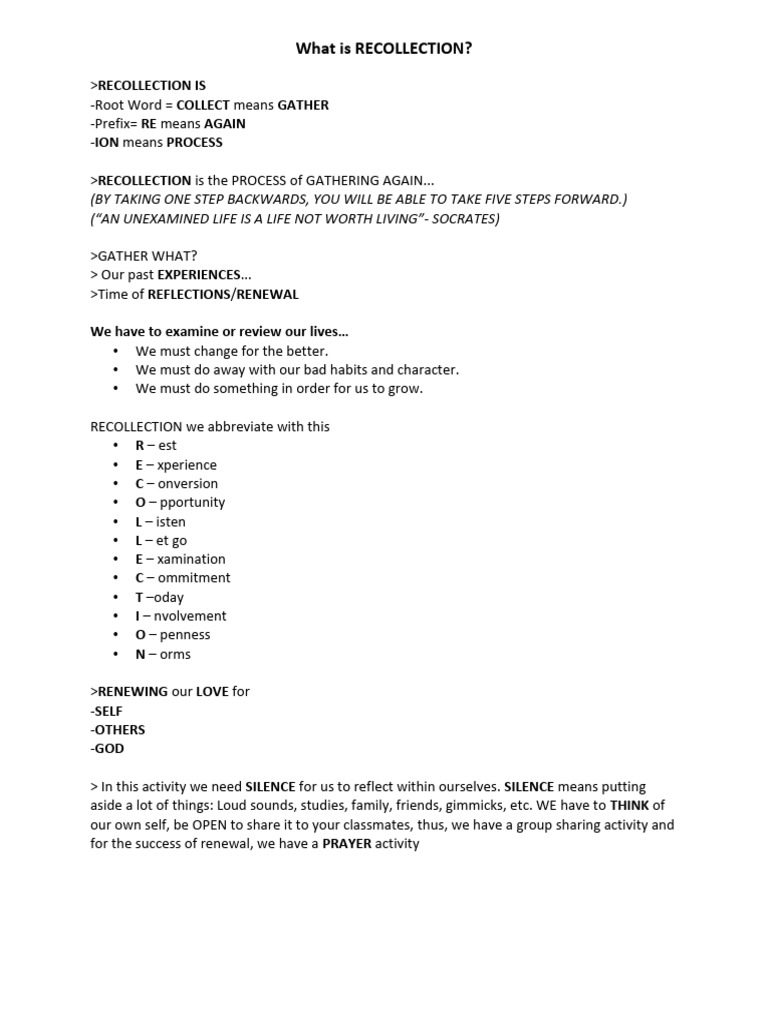 Recollection Module | PDF | God | Recall (Memory)