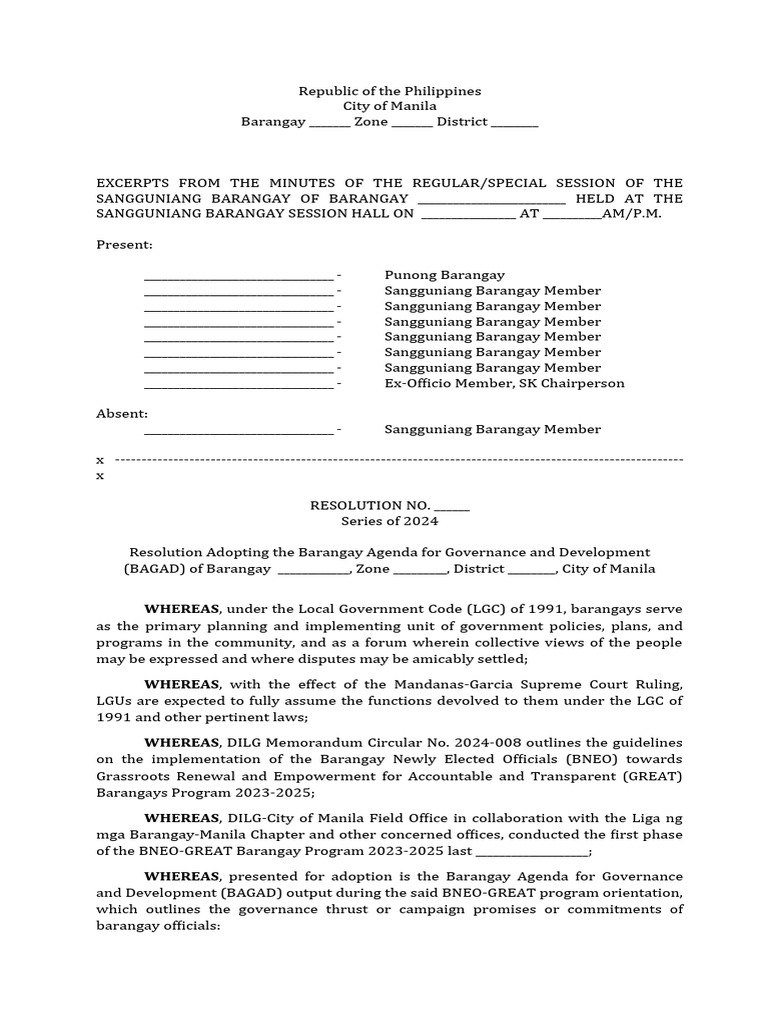 Barangay-Resolution-re-adoption-of-BAGAD | PDF | Justice | Crime & Violence
