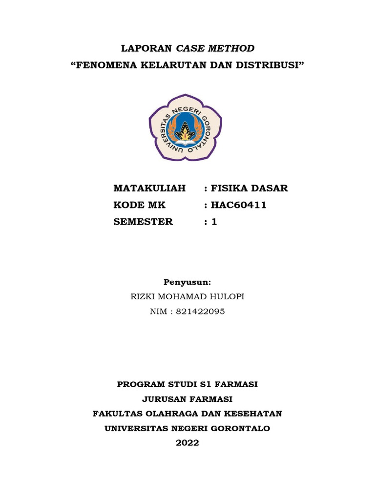 D-s1-Farmasi-rizki Mohamad Hulopi - (Laporan Case Method - Fenomena Kelarutan Dan Distribusi) | PDF