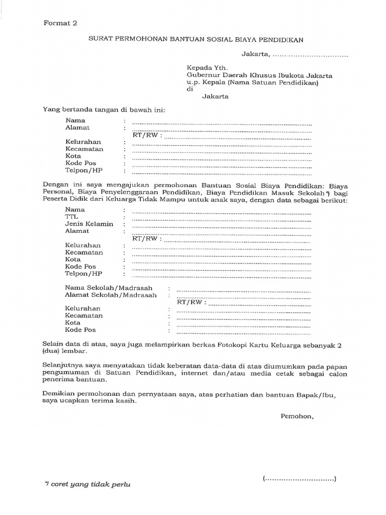 SURAT PERMOHONAN BANTUAN SOSIAL KJP PLUS TAHAP 2 2023 | PDF
