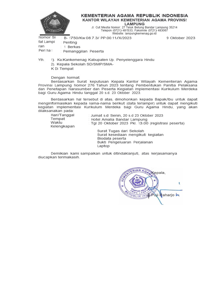 Surat Pemanggilan Peserta | PDF