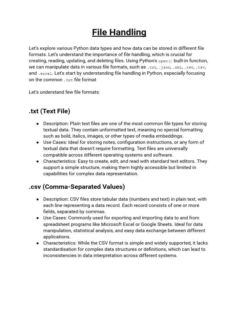 File Handling | Download Free PDF | Json | Comma Separated Values