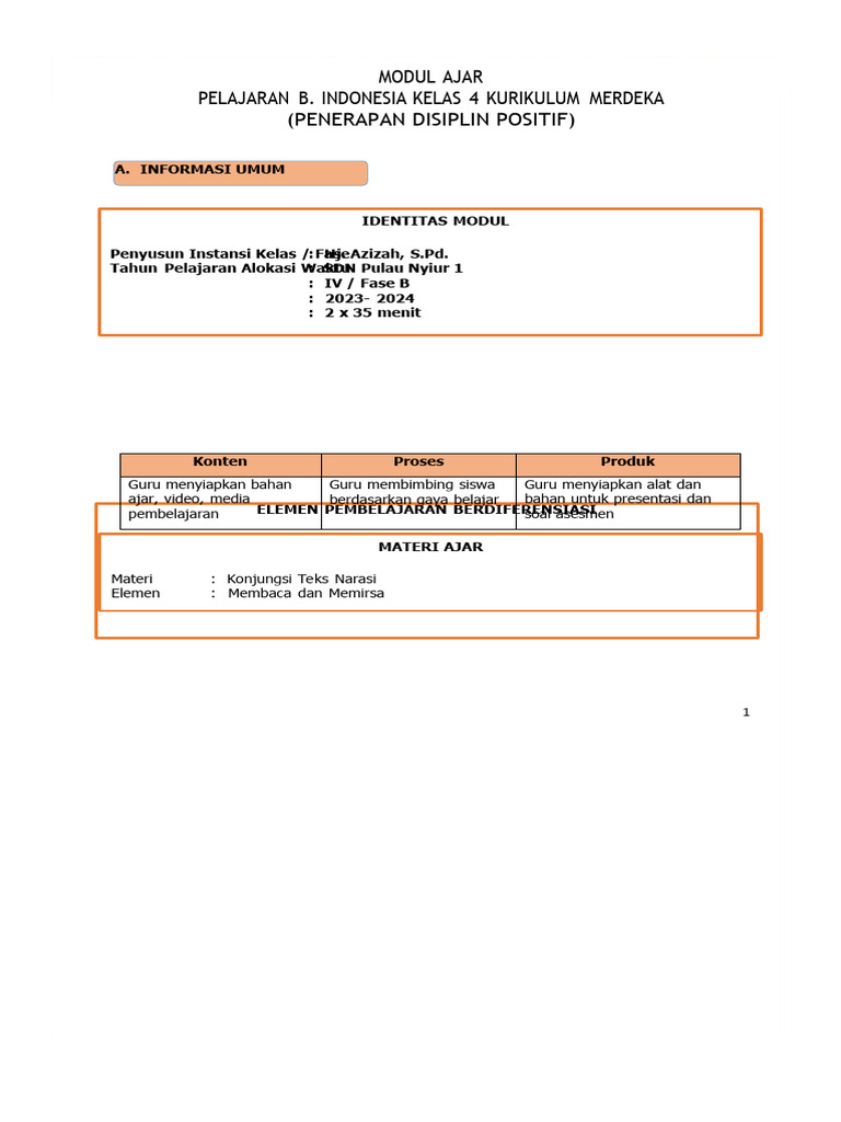Modul Ajar Berdiferensiasi Bahasa Indonesia | PDF