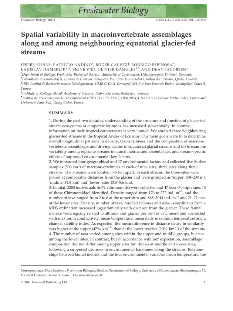 Kuhn Et Al. - 2011 - Spatial Variability in Macroinvertebrate Assemblages Along and Among ...