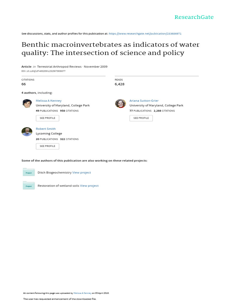 Benthic Macroinvertebrates and Water Quality | PDF | Water Quality ...