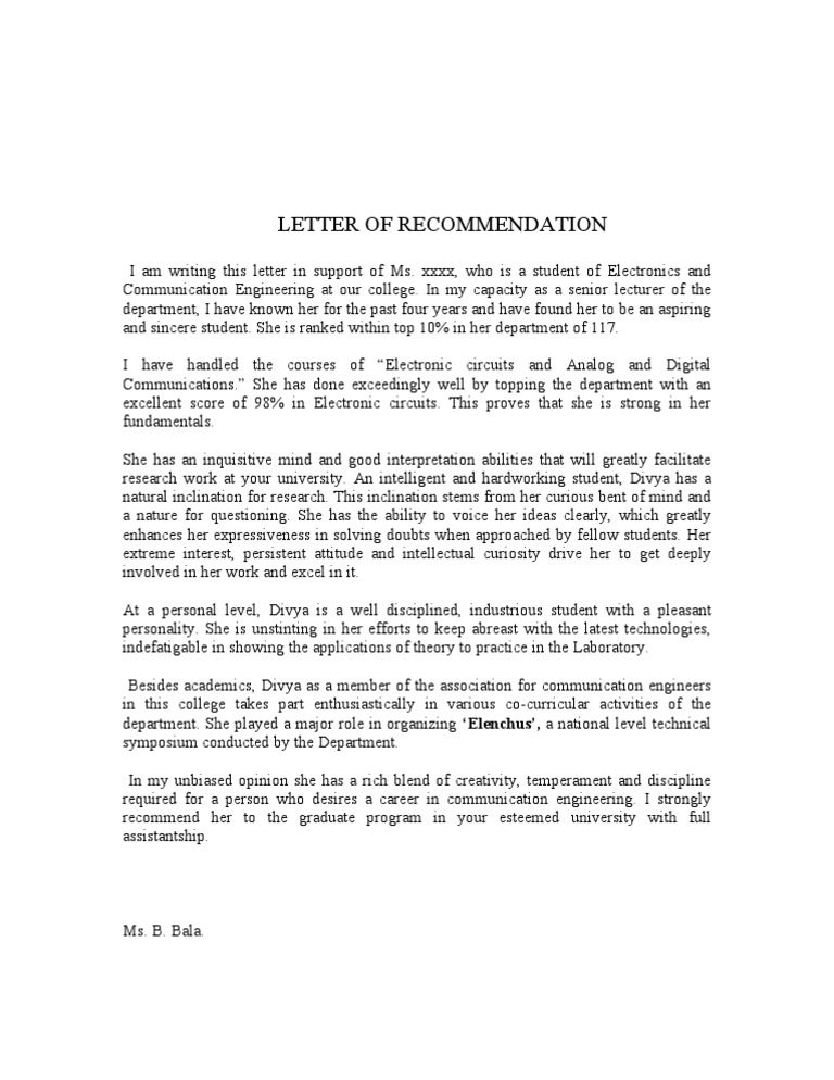 Letter of Recommendation Sample 2 | PDF | Communication | Psychological ...