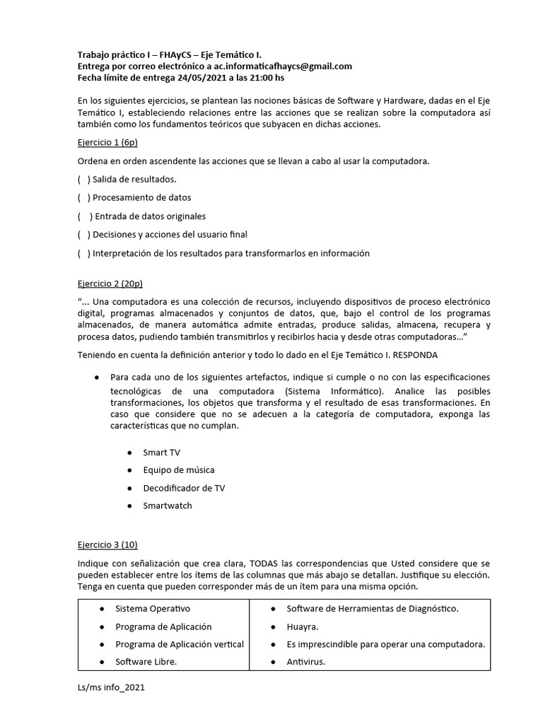 Ejercicios de Software y Hardware | PDF | Hardware de la computadora | Programa de computadora