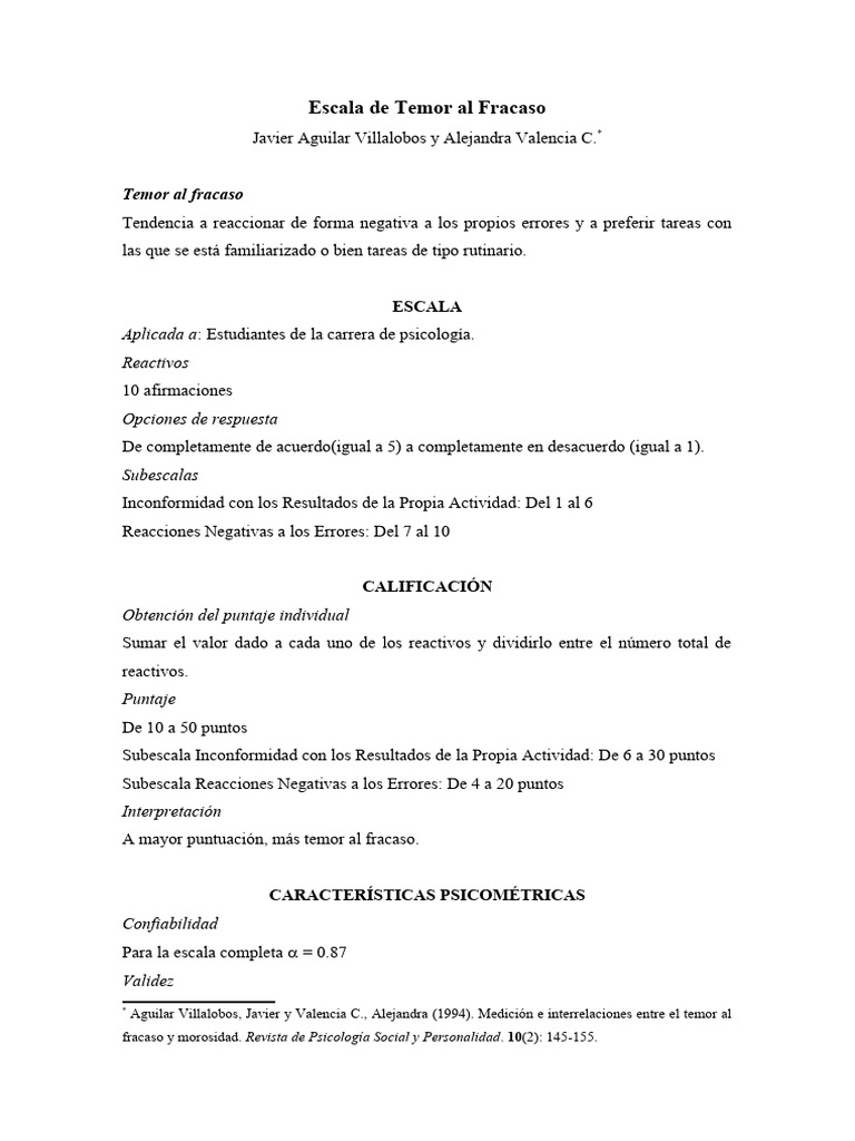 Escala de Temor Al Fracaso | PDF | Conceptos psicologicos | Ciencias ...