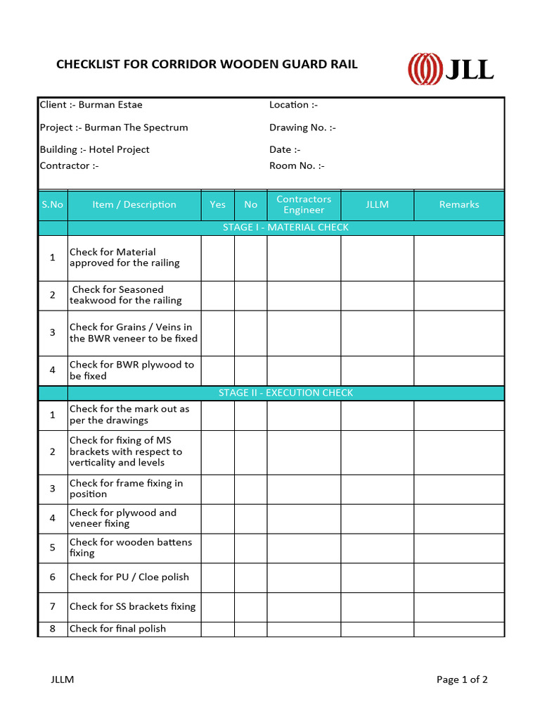 Checklist For Corridor Guard Rail | PDF