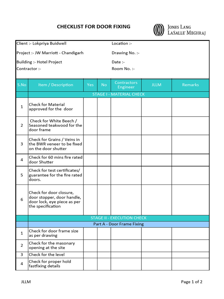 Checklist for Door Fixing | PDF | Door