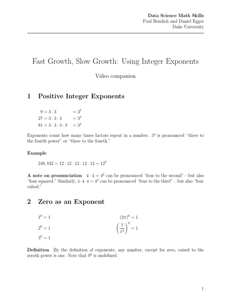 Fast Growth Slow Growth-Using Integer Exponents | PDF | Exponentiation | Numbers