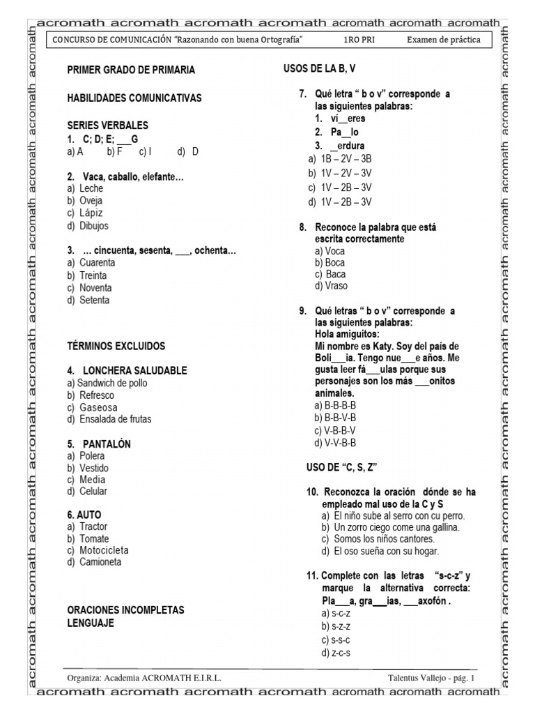Examen de Practica - Primaria-RV | PDF