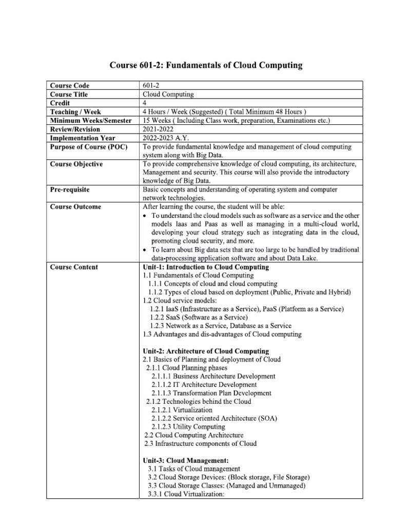 Cloud Computing Syllabus | PDF
