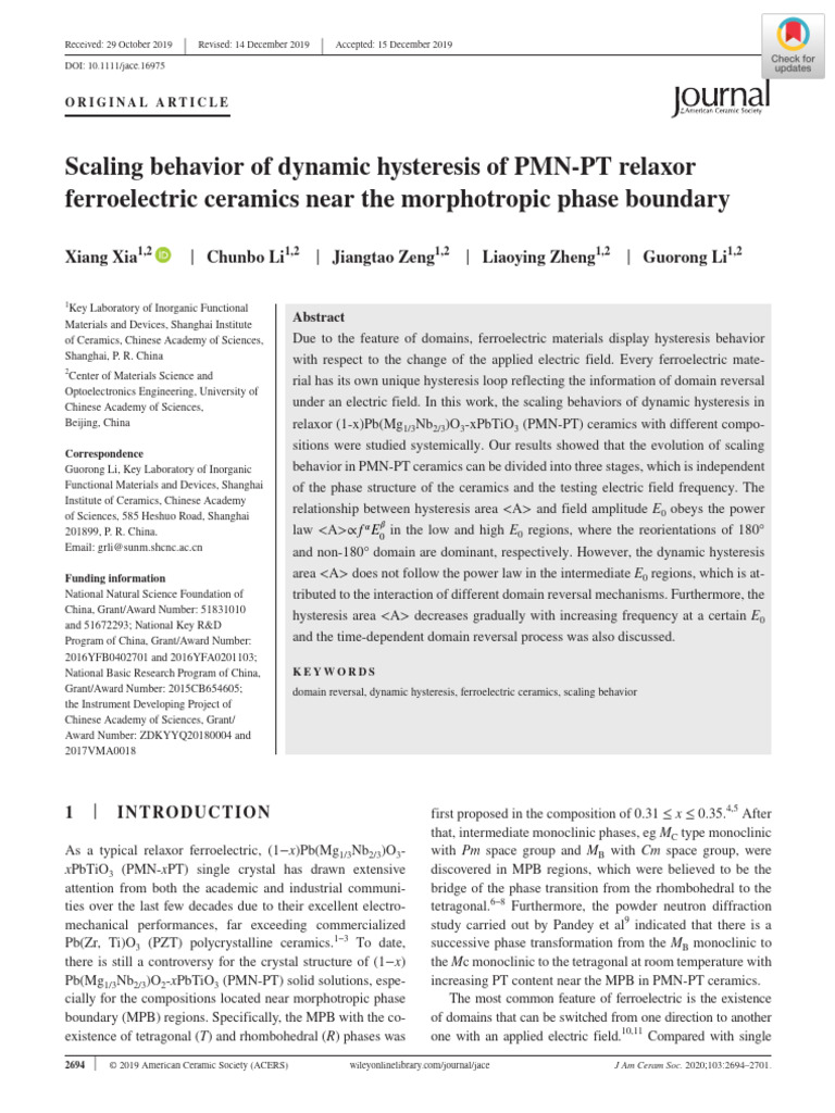Dynamic Hysteresis in PMN-PT Ceramics | PDF | Ferroelectricity | Ceramics