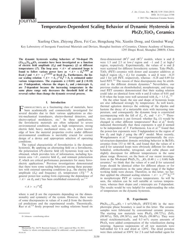 2015 Temperature-Dependent Scaling Behavior of Dynamic Hysteresis inPZT ...