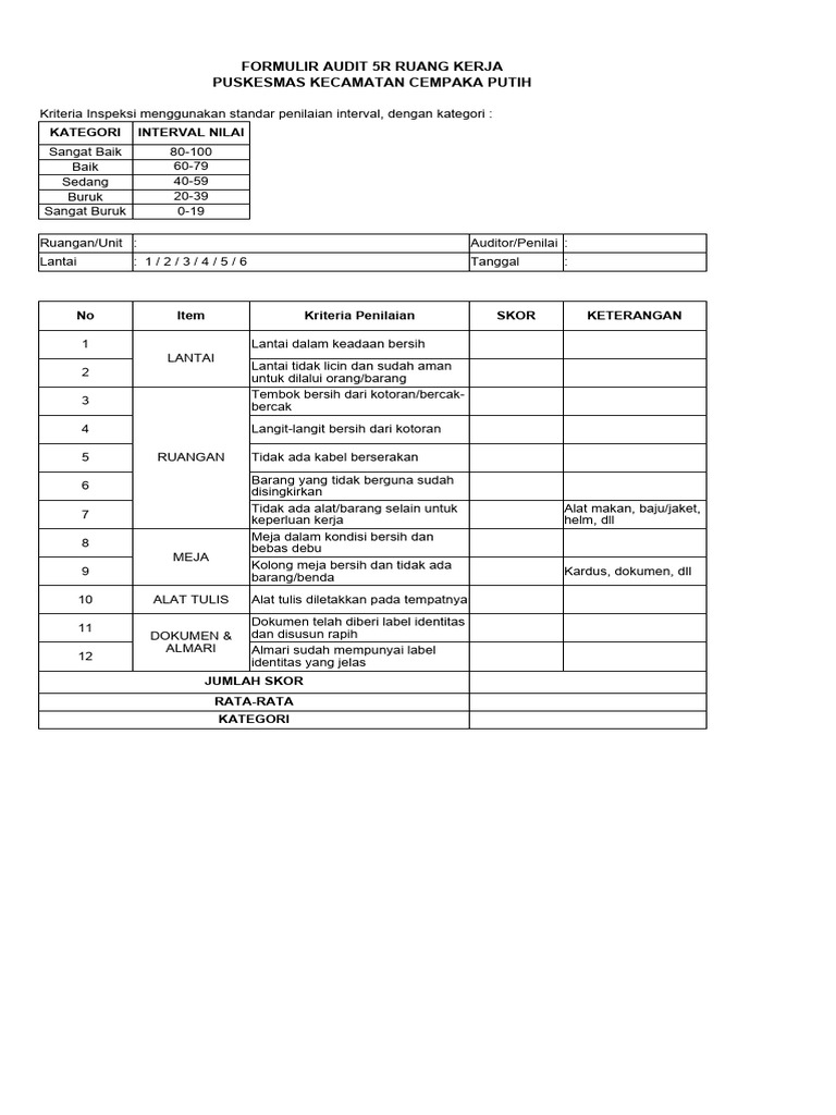 Form Penilaian 5R | PDF