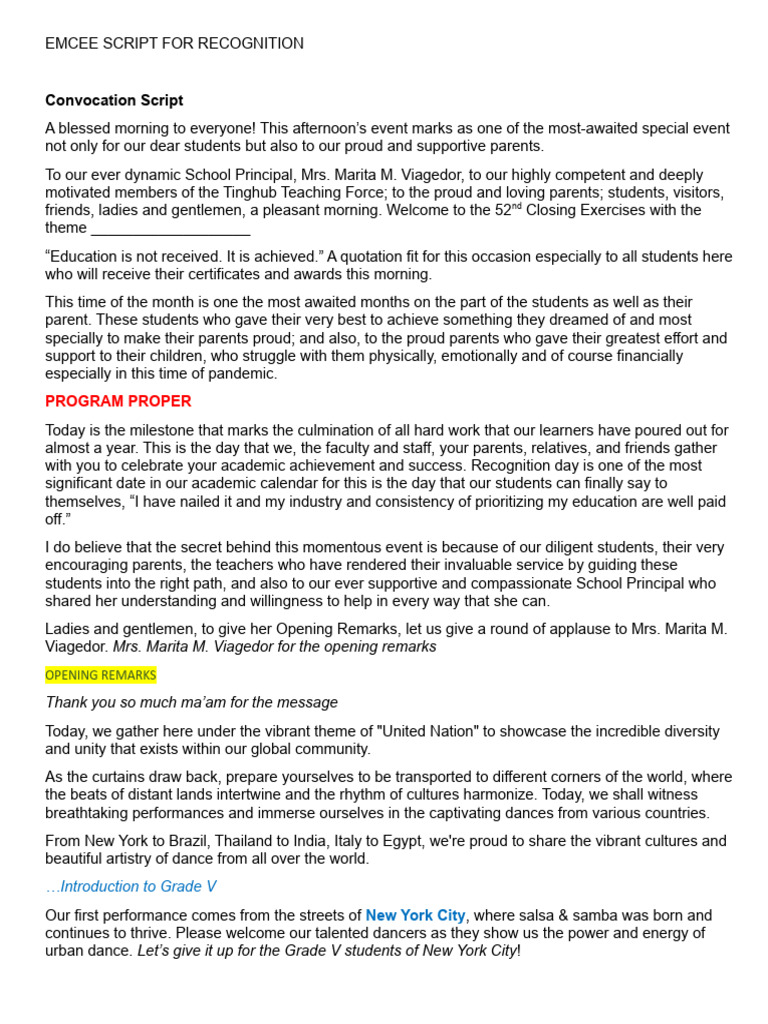 EMCEE SCRIPT | PDF | Dances