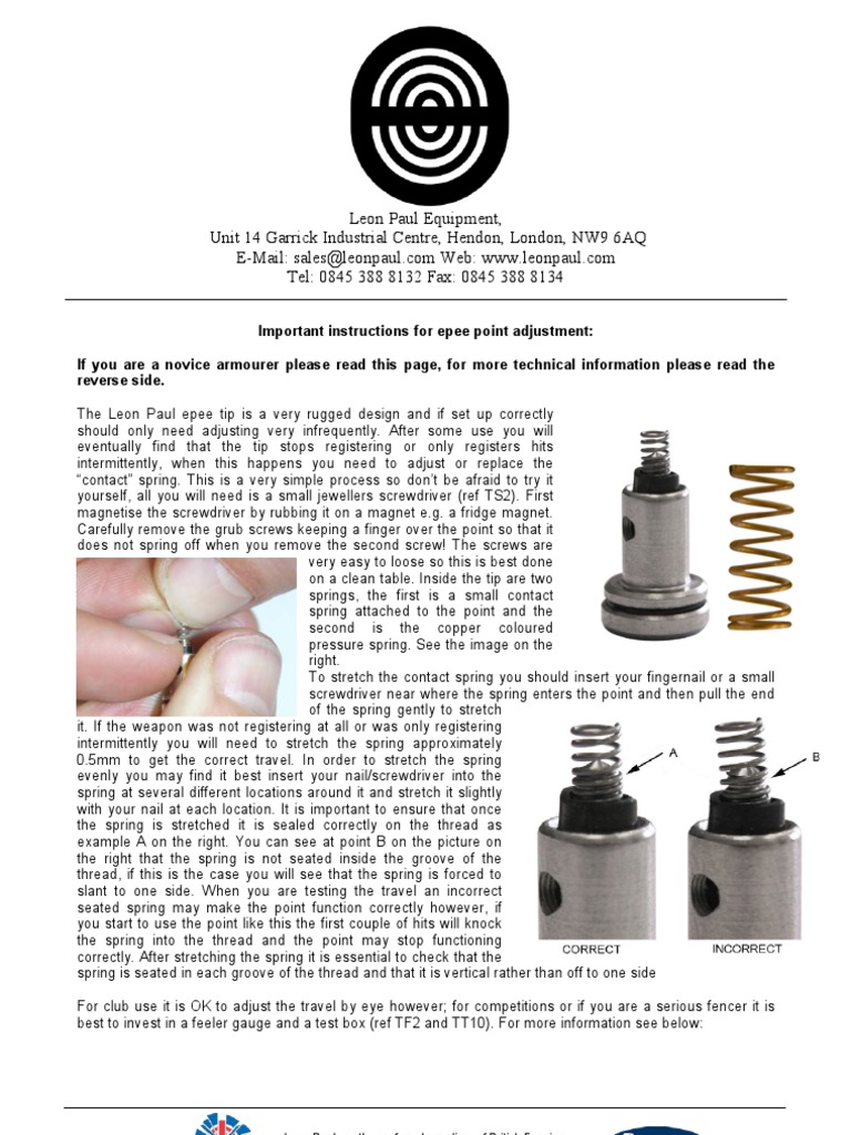 Epee Instructions | PDF | Fencing | Screw