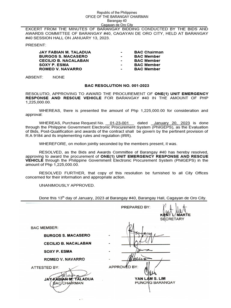 BAC RESOLUTION 2023 With Signature | PDF | Government