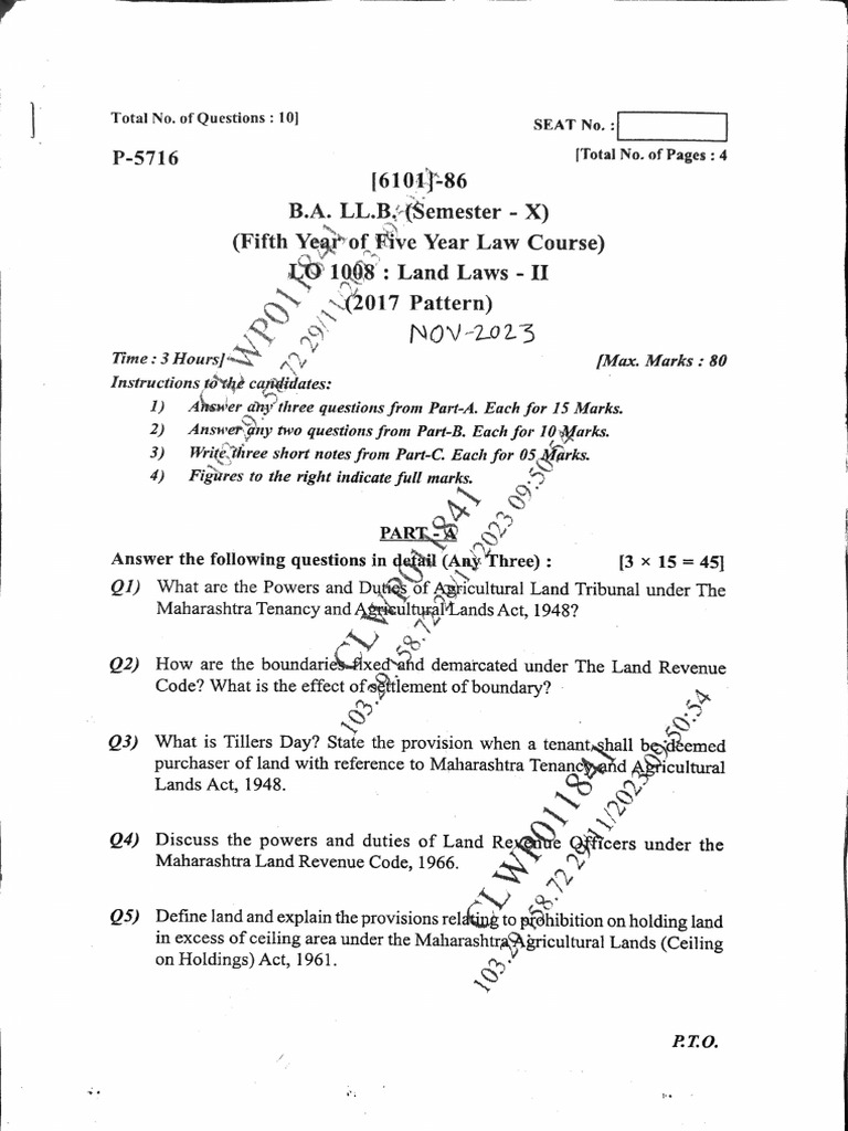 Past Year Question Papers V BALLB SPPU | Download Free PDF | Leasehold ...