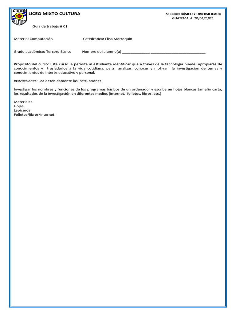 Guía (2021-01-20) AGG 1, 3ro Básico | PDF | Física | Mecánica