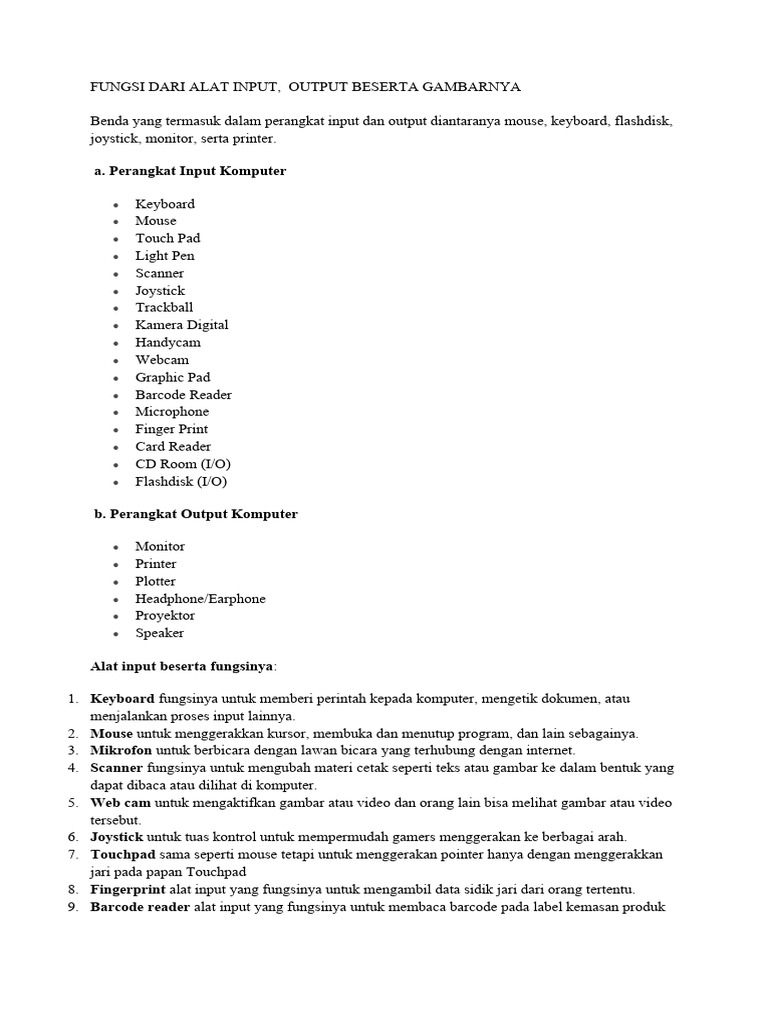 Alat Input Dan Output Komputer | PDF
