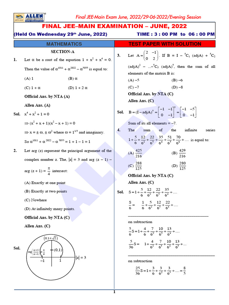 2906 Maths Paper With Solution Evening | PDF | Geometry | Mathematical Analysis